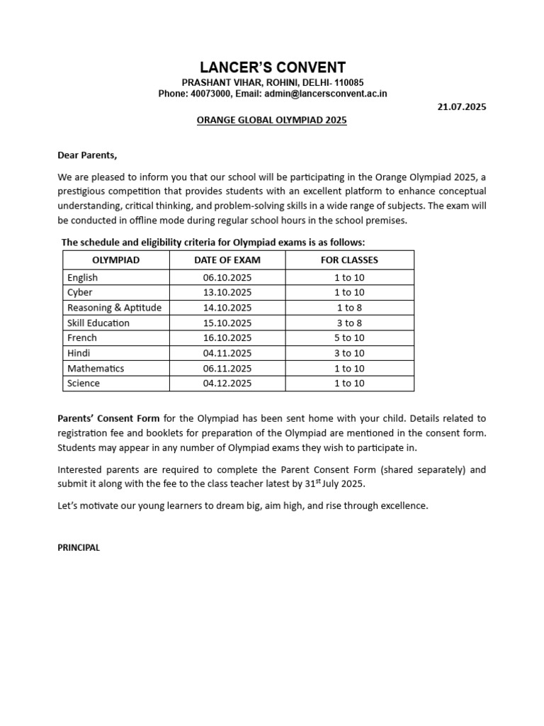 OGO 2025 - Circular To Parents | PDF