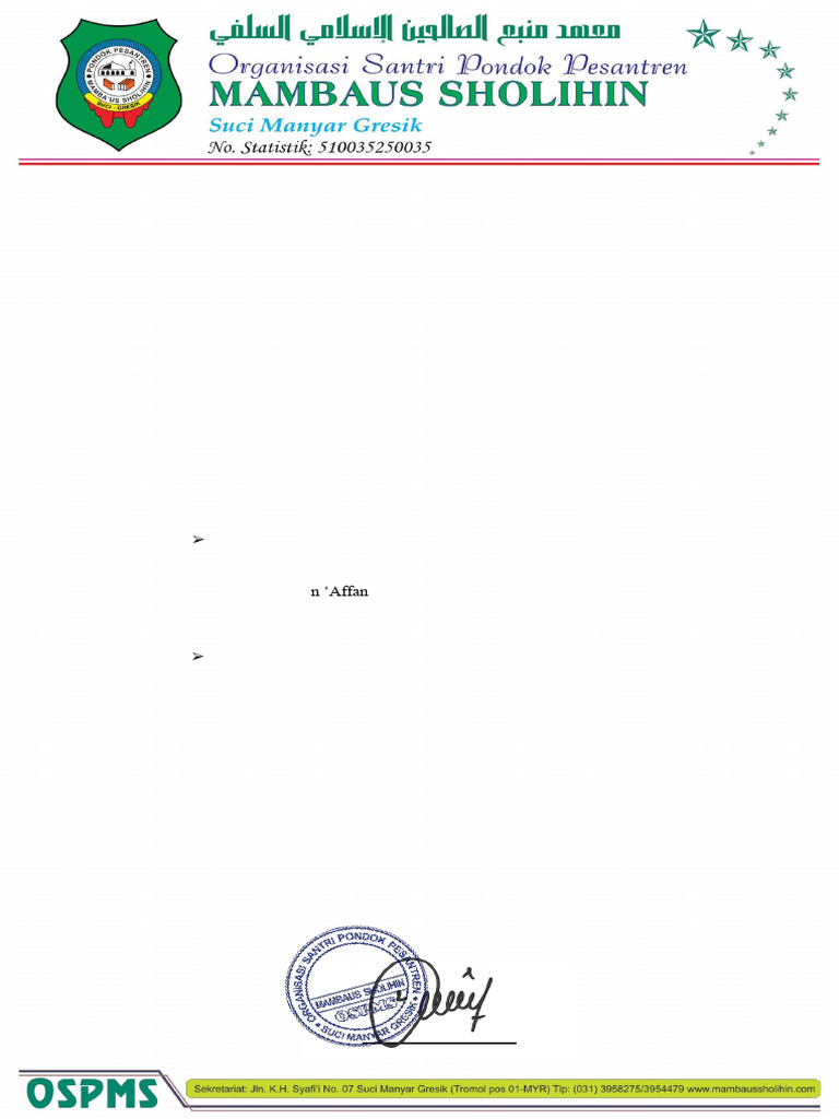 Pemberitahuan Pembagian Kamar Santri Putra Baru Mts & Ma Mambaus Sholihin 2025-2026 | PDF