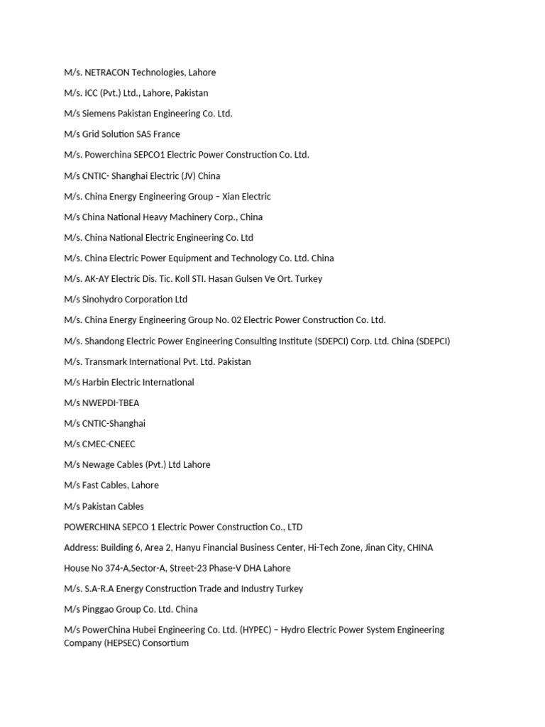 List of Contractors | PDF