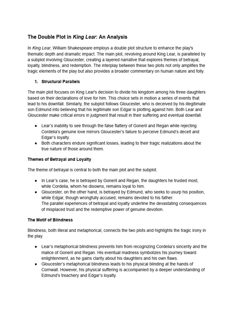 The Double Plot in King Lear - An Analysis | PDF | King Lear