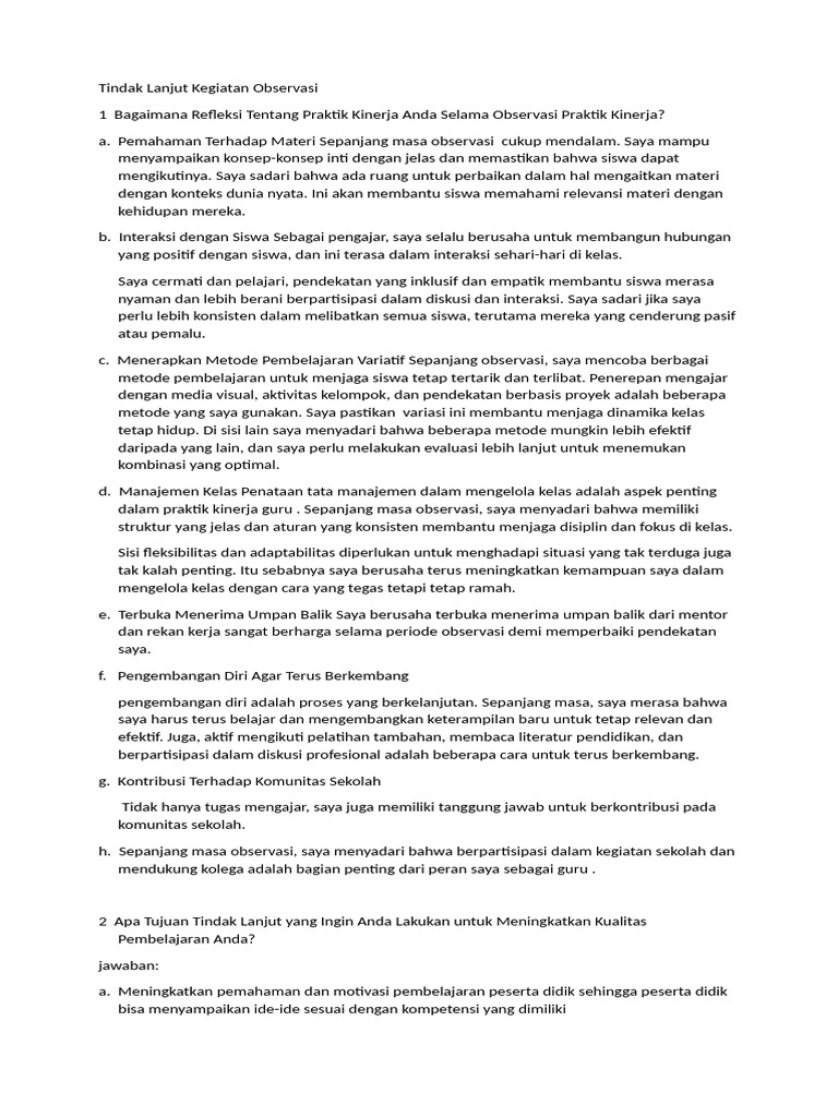 Tindak Lanjut Kegiatan Observasi Fix | PDF