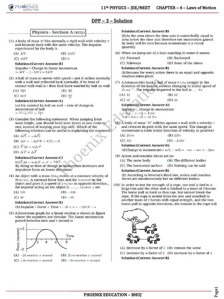 11th Physics - CHP - 4 - Laws of Motion - JEE NEET - DPP - 3 - Solution | PDF