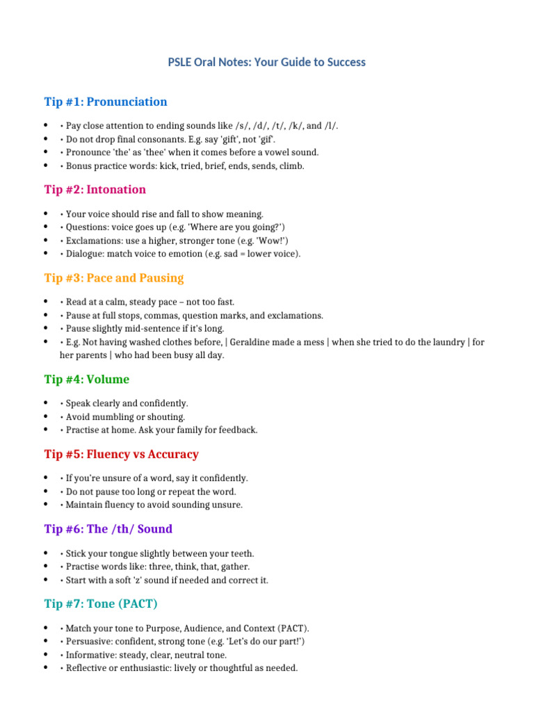 PSLE Oral Success Tips and Techniques | PDF | Phonetics | Human Voice