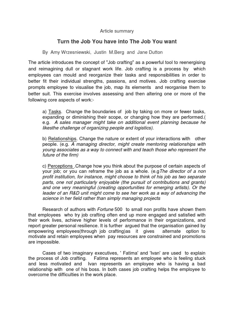 Turn Your Job | PDF | Employment | Motivation