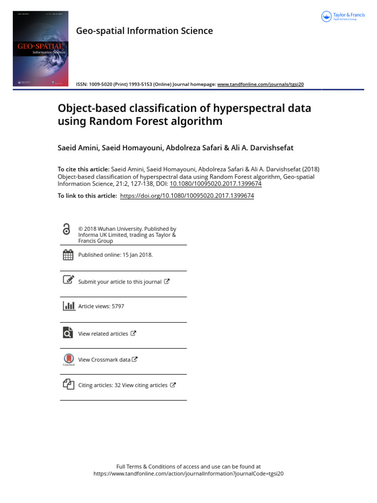 Object-Based Classification of Hyperspectral Data Using Random Forest Algorithm | PDF | Support ...