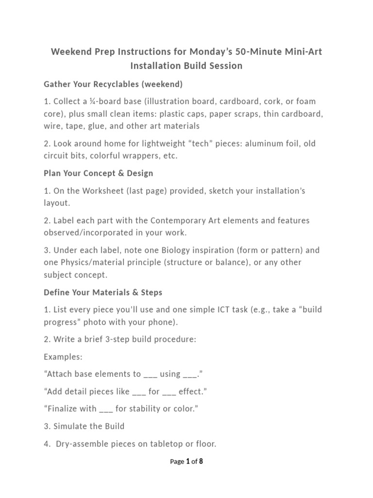 Weekend Prep Instructions For Monday | PDF