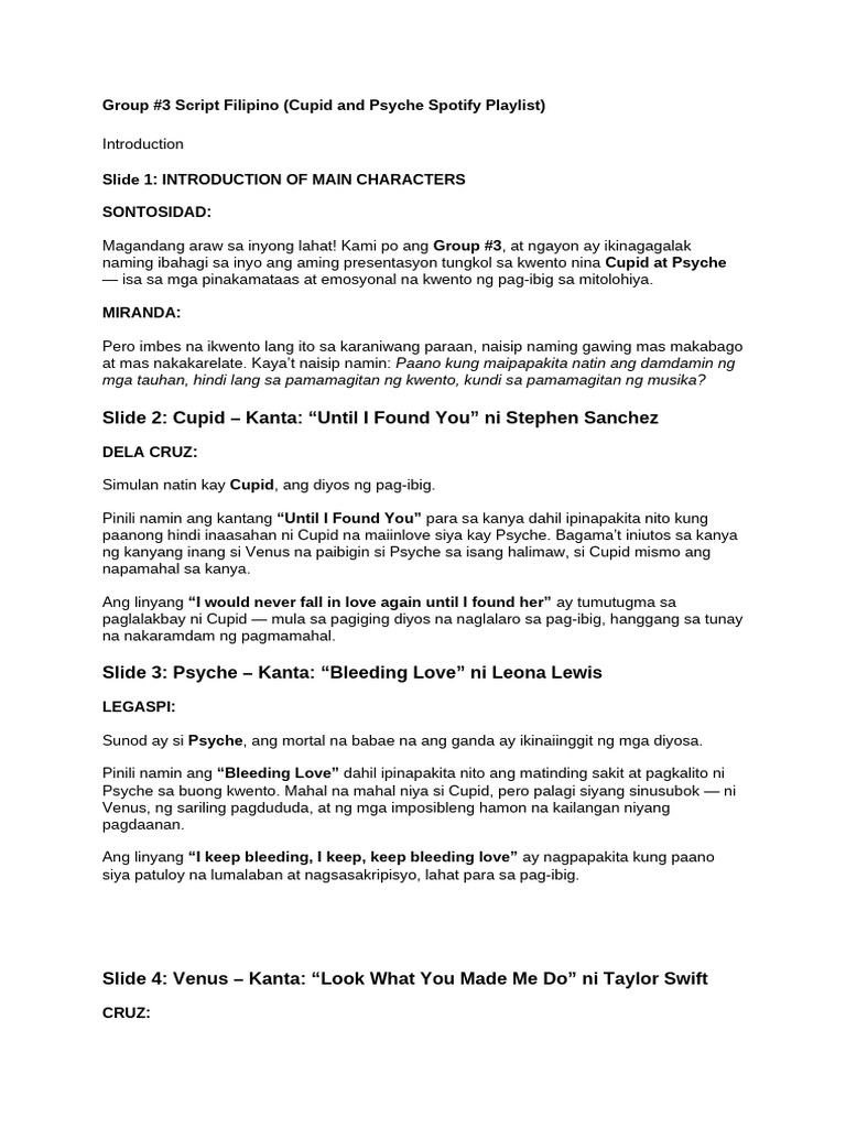 Group-3-Script-Filipino-Cupid-and-Psyche-Spotify-Playlist | PDF