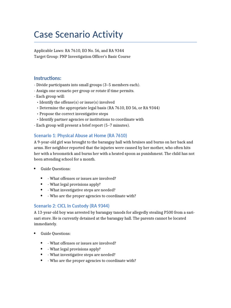 Child Protection Case Scenarios Guide | PDF | Crimes | Crime & Violence