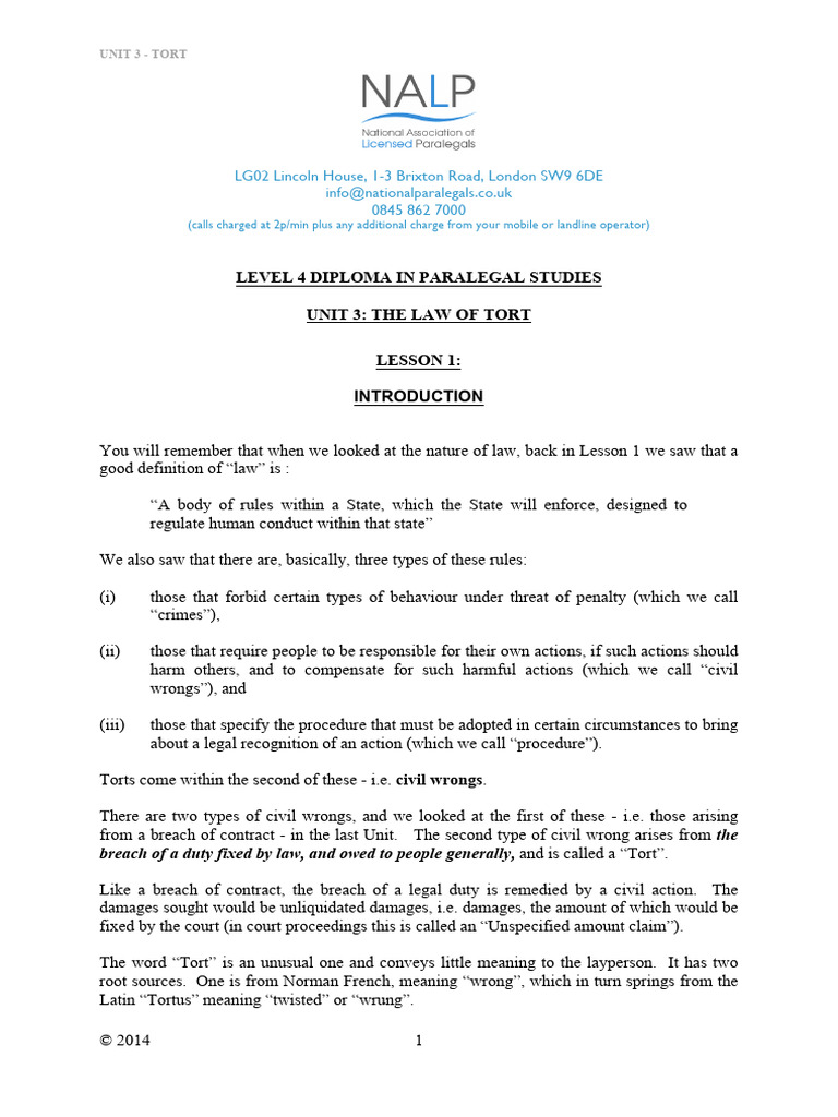 Unit 3 - Tort v2-1 | PDF | Tort | Negligence