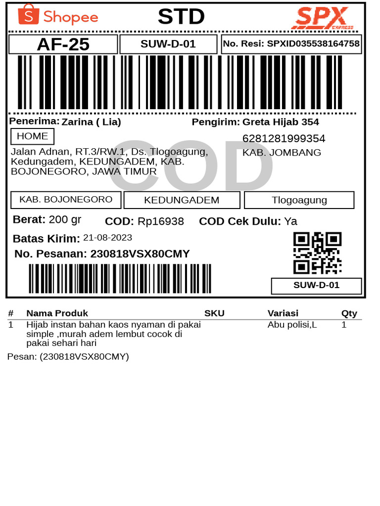 Contoh Label Pengiriman Paket COD | PDF