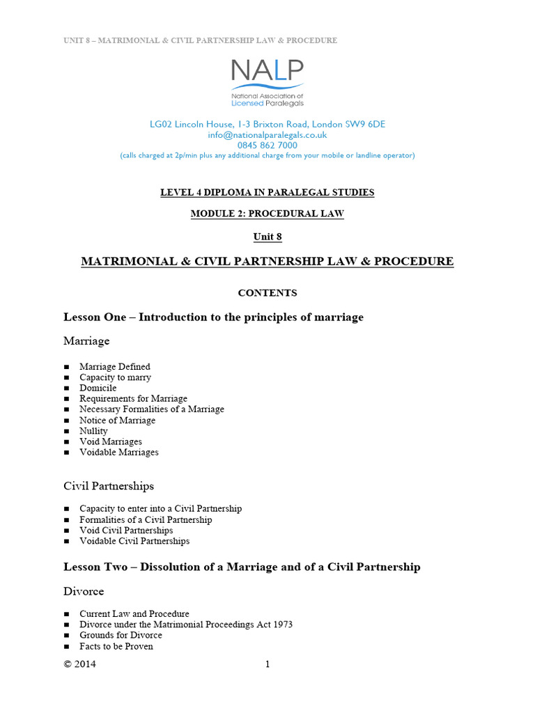 Unit 8 - Matrimonial & Civ P v2-1 | PDF | Annulment | Marriage