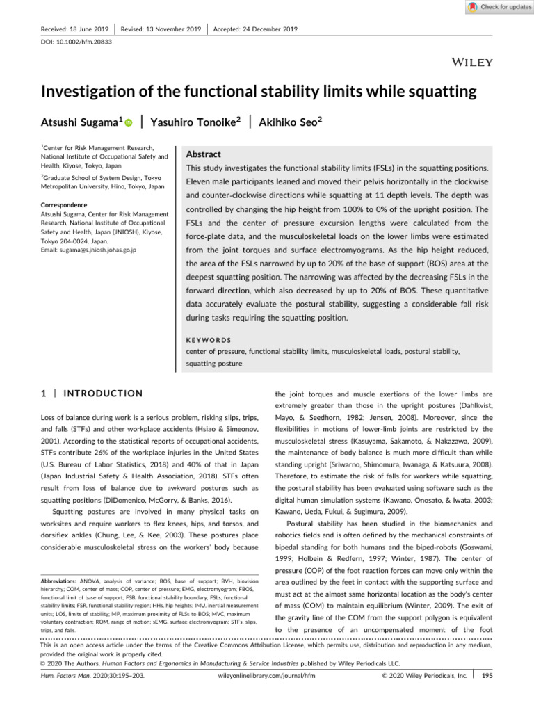 Investigation of The Functional Stability Limits While Squatting | PDF ...