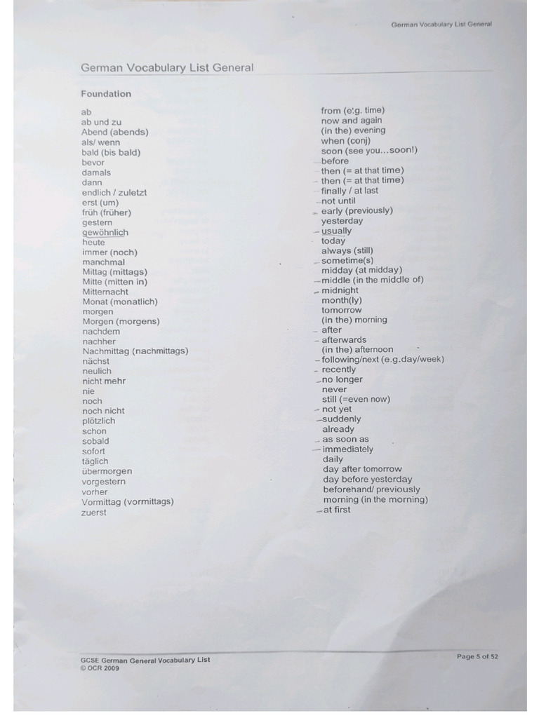 German Vocabulary, General | PDF
