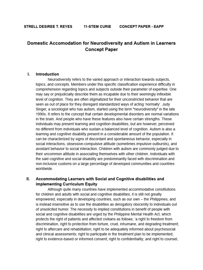Domestic Accomodation For Neurodiversity and Autism in Learners Concept ...