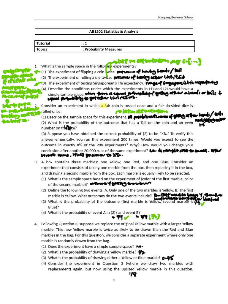 Questions Week 1 | PDF | Probability | Experiment