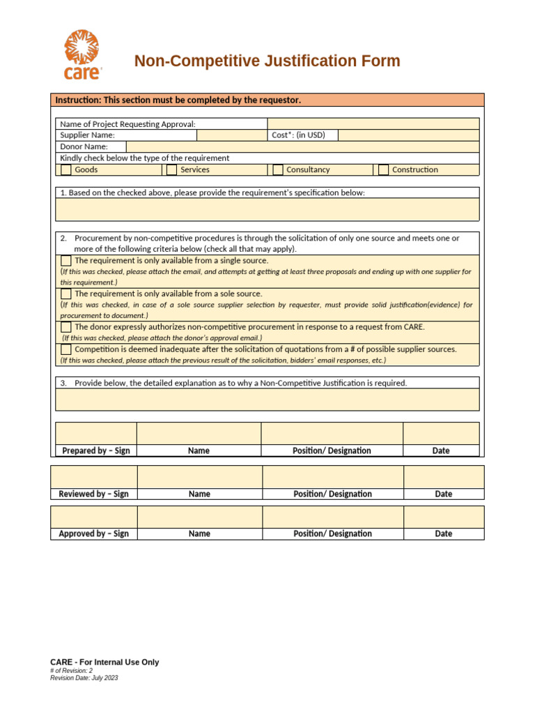 Non-Competitive Justification Form (01jul2023) | PDF