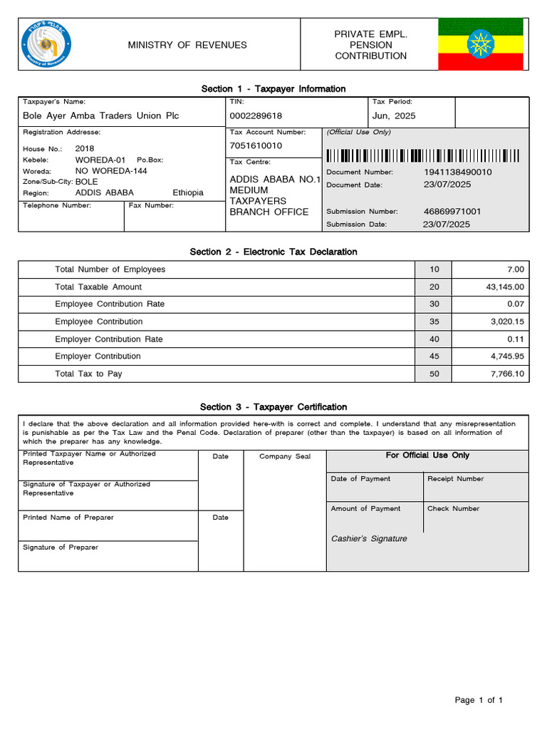 Employment Income Tax Declaration Ethiopia | PDF | Taxes | Economies