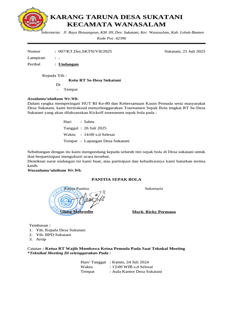 Undangan Turnamen Sepak Bola | PDF
