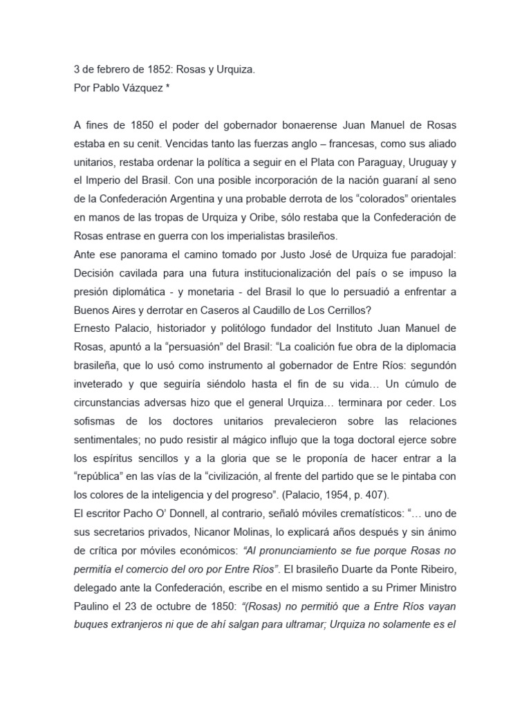 3 de Febrero de 1852 Rosas y Urquiza | PDF | Argentina | América del Sur