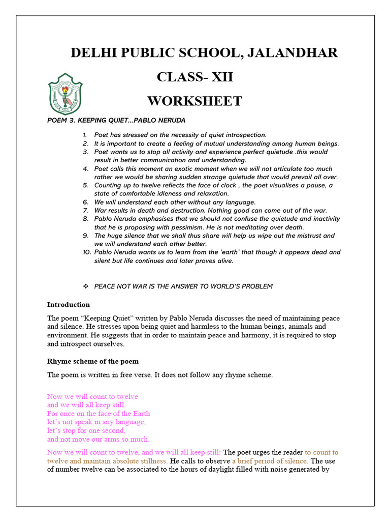 Answer Key for "Keeping Quiet" Analysis | PDF | Silence
