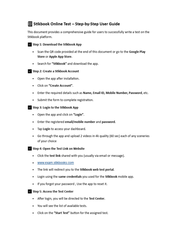 Stikbook OnlineTest - Step-By-Step User Guide - 250707 - 134154 | PDF ...