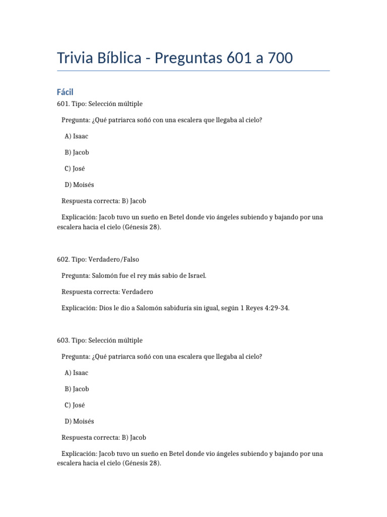 Trivia Biblica 601-700 Preguntas | PDF | Jacob | Isaias