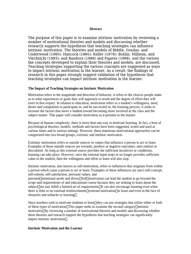 The Impact of Teaching Strategies On Intrinsic Motivation | PDF | Self ...