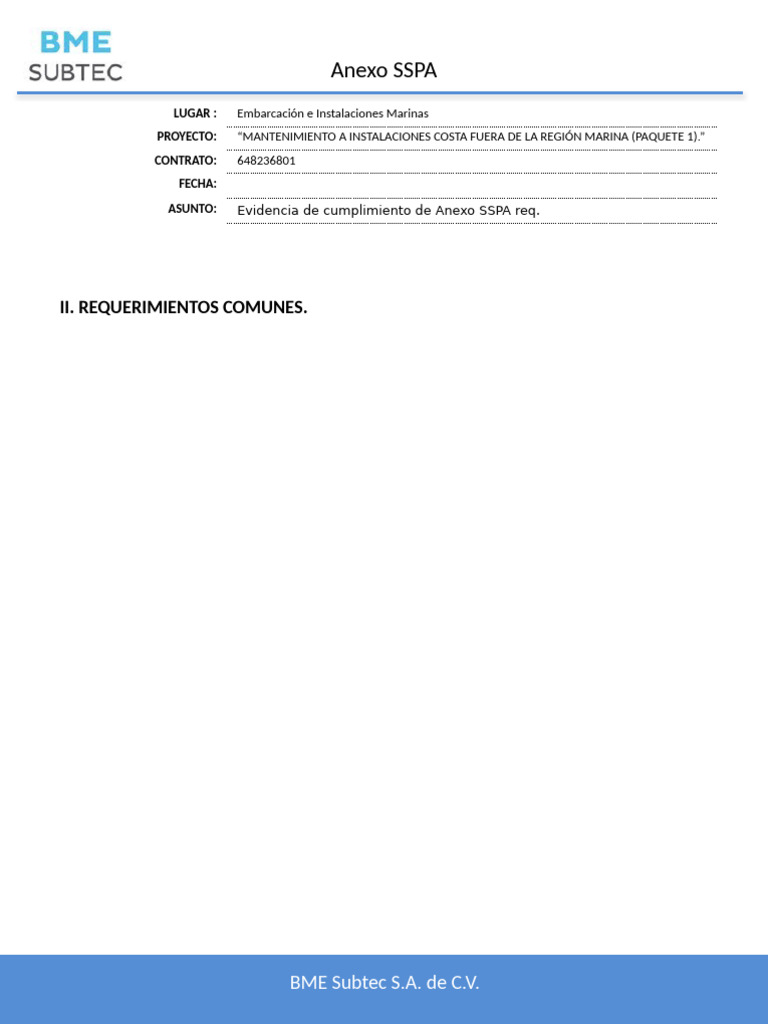 Carátulas de Anexo SSPA BME Subtec | PDF