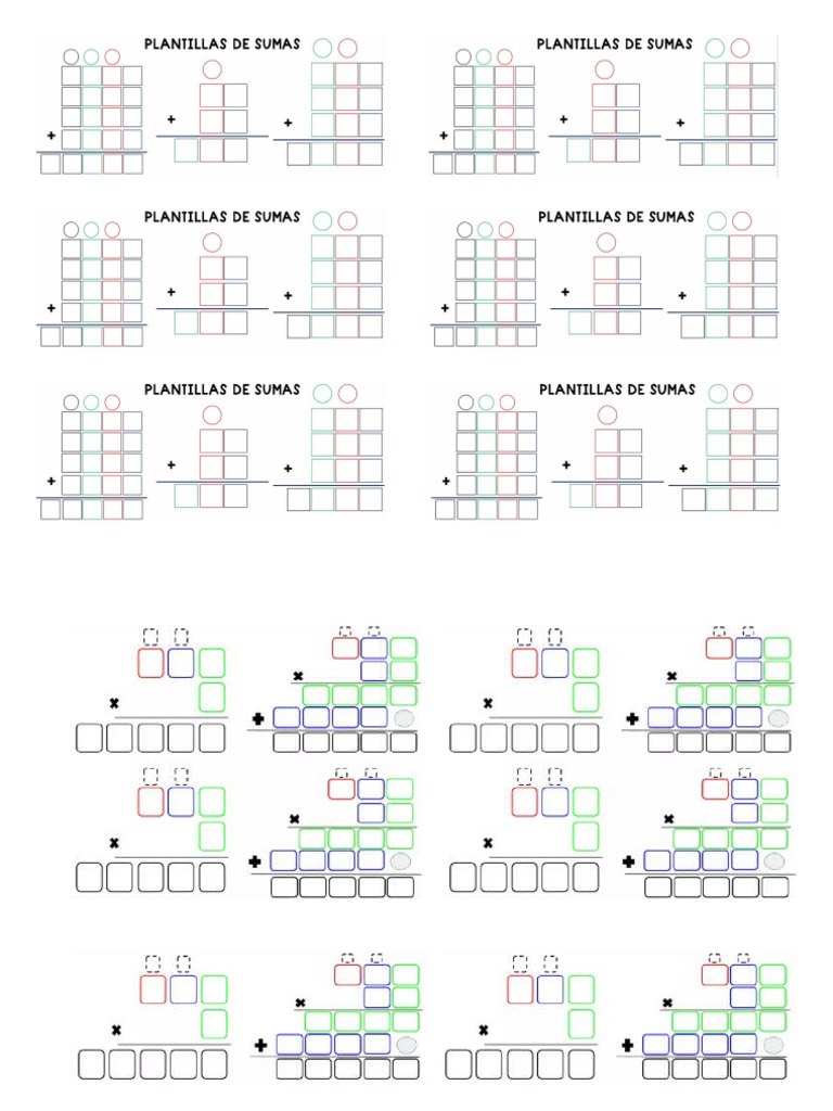 Plantillas para Sumas Restas y Multiplicacion | PDF
