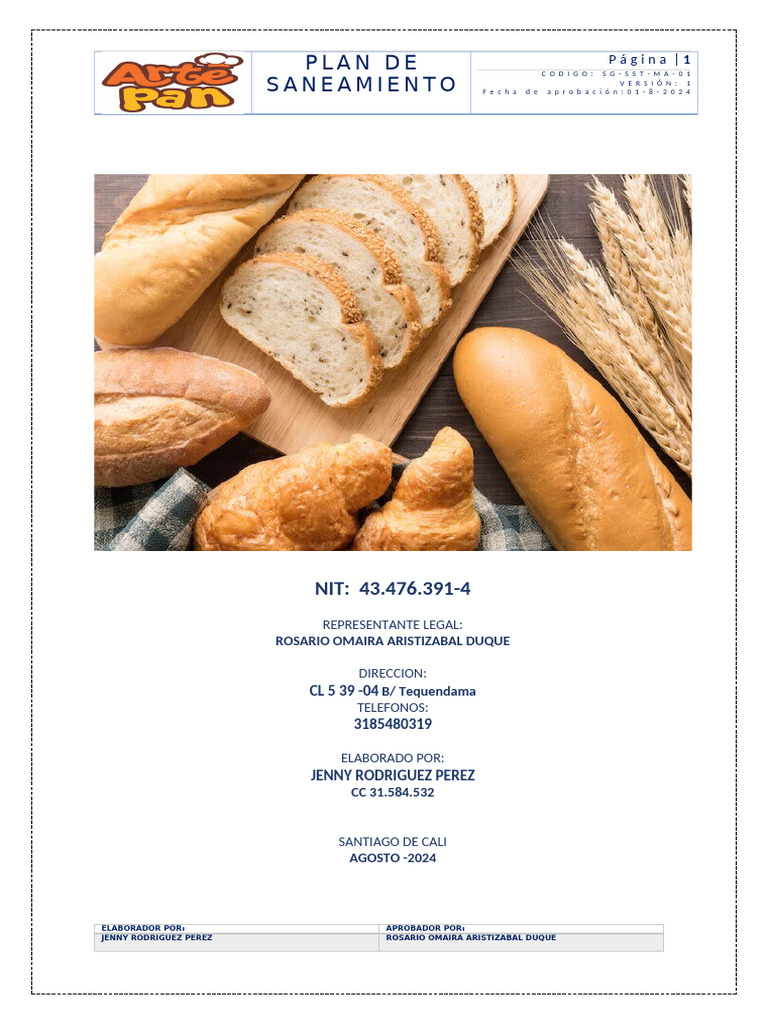 Plan de Saneamiento 1-08-2024 | PDF | Alimentos | Saneamiento