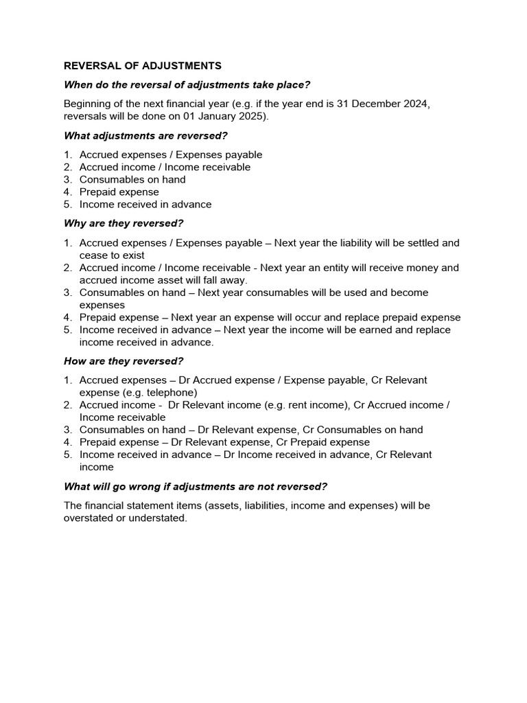 Reversal of Financial Adjustments Explained | PDF | Deferral | Expense