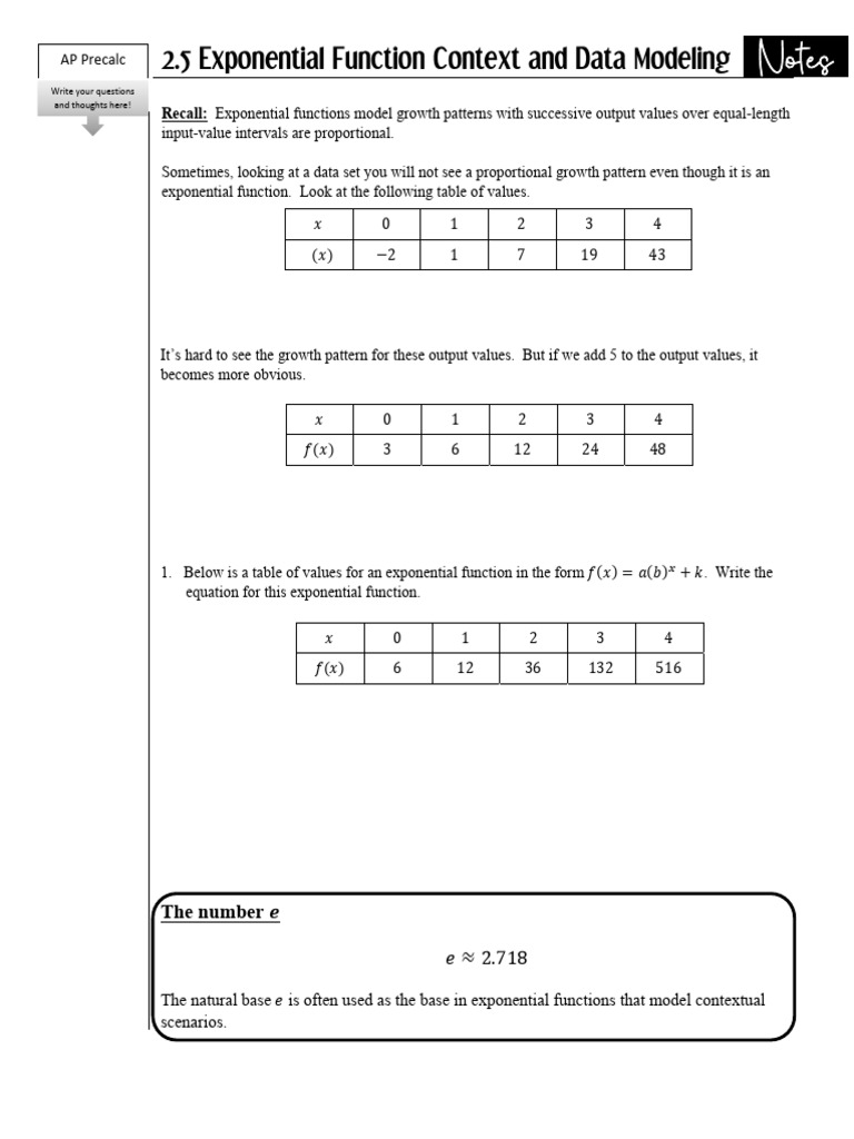 KVS APPC 2.5 Exponential Function Context and Data Modeling Notes and ...