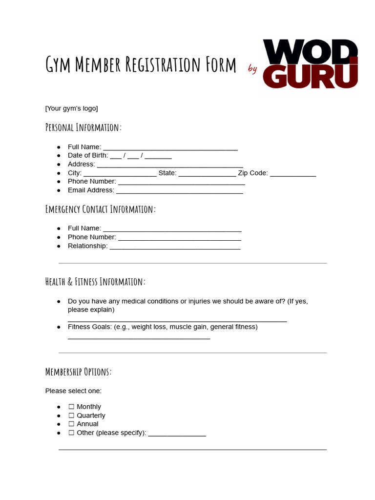 Gym Member Registration Form by WG | PDF | Payments | Debit Card