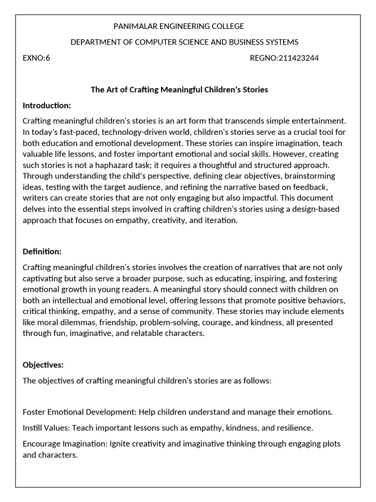 Crafting Impactful Children's Stories | PDF | Empathy | Creativity