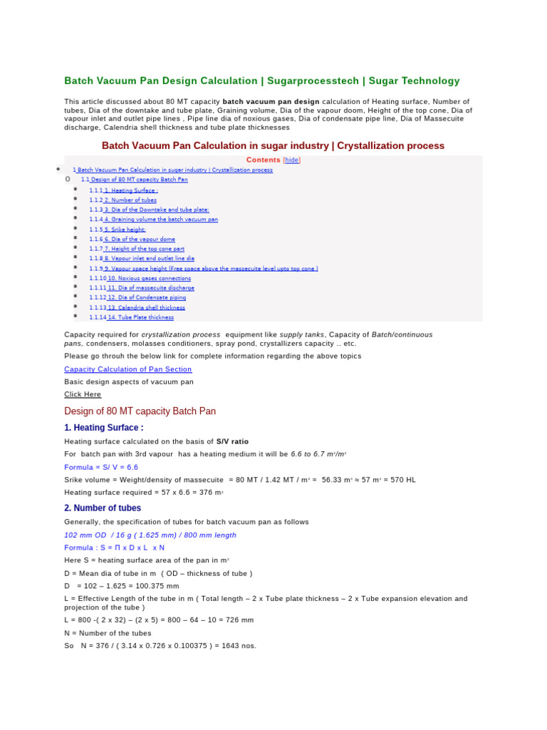 Batch Vacuum Pan Design Calculation | PDF | Vacuum | Area