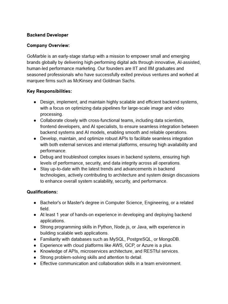 Backend Developer JD 250611 095143 | PDF | Artificial Intelligence ...
