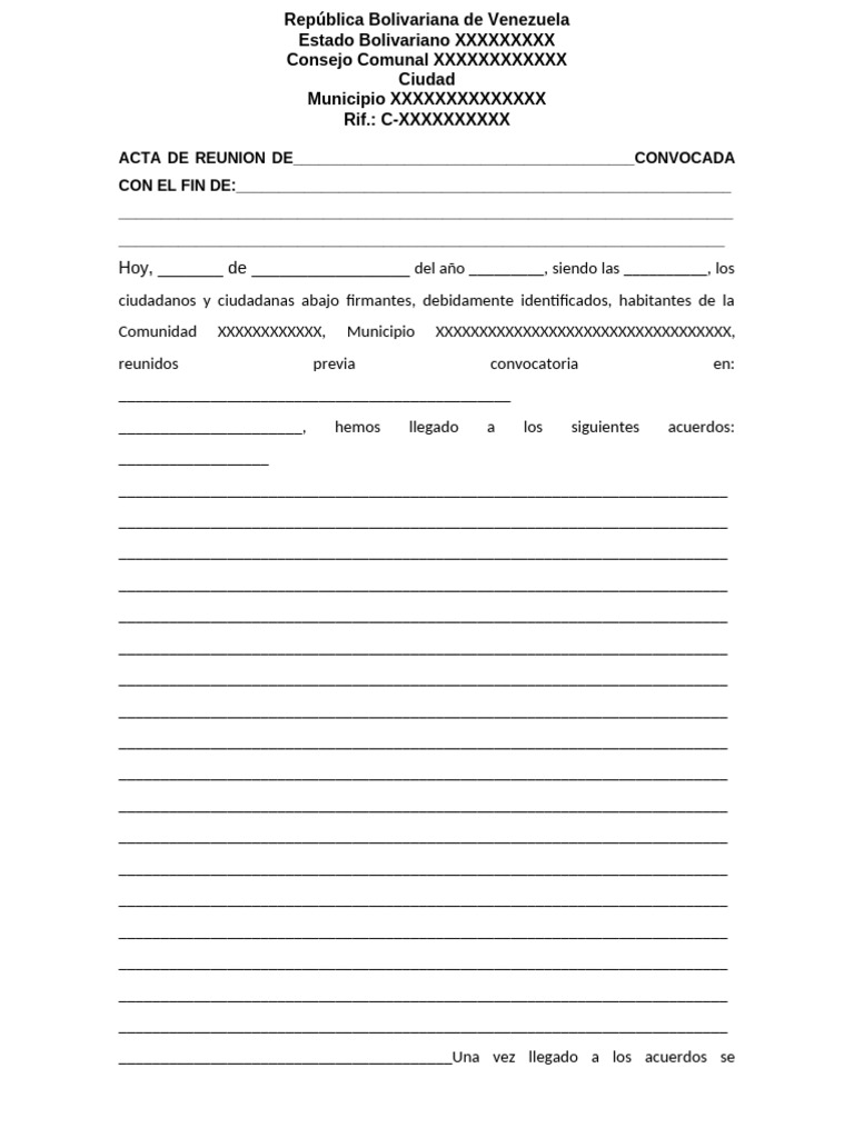 Modelo de Formato para Asambleas de Consejo Comunal | PDF