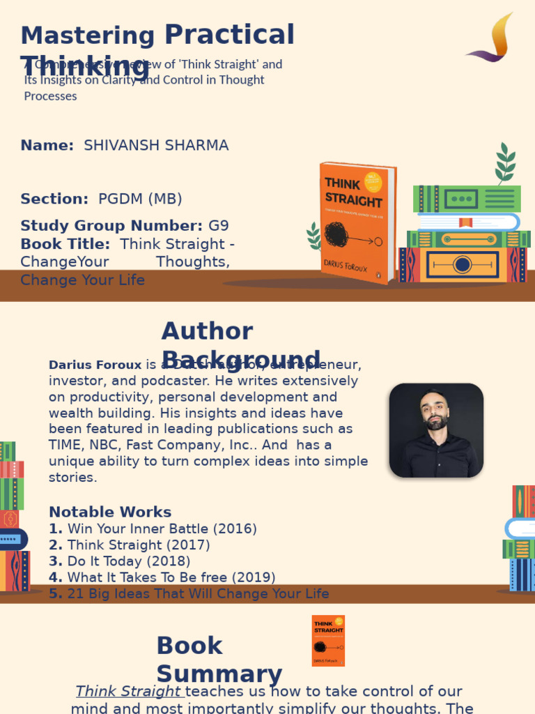 Review of "Think Straight" by Darius Foroux | PDF | Thought | Cognitive ...