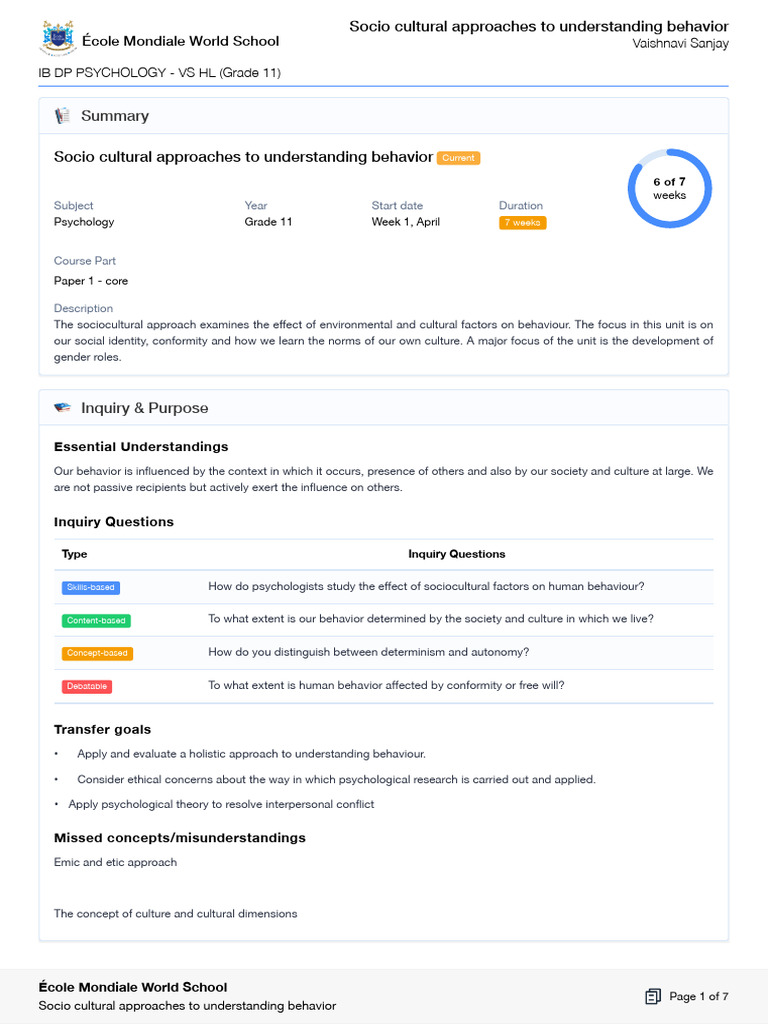 Socio-Cultural Influences on Behavior | PDF | Psychology | Cognition