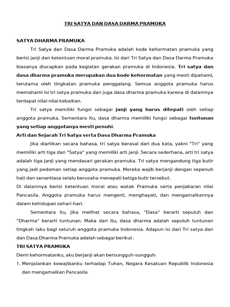 Tri Satya Dan Dasa Darma | PDF