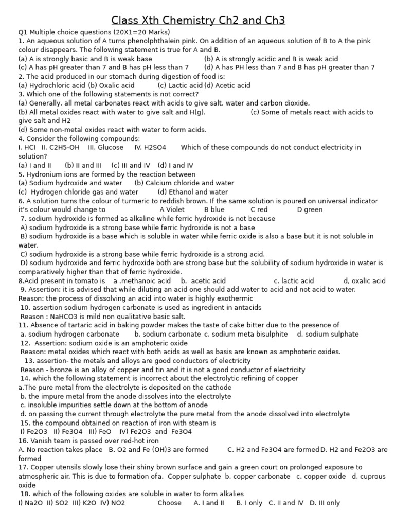 10th Chemistry Ch2 and Ch3 | PDF | Hydroxide | Acid