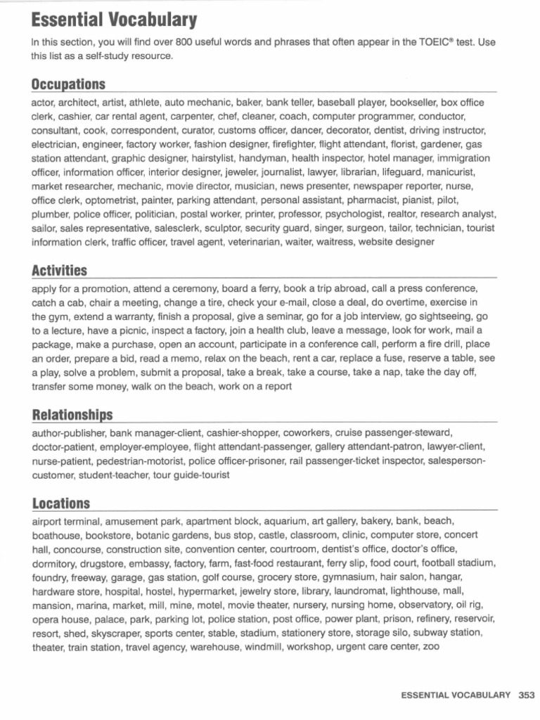 Essential Vocabulary | PDF