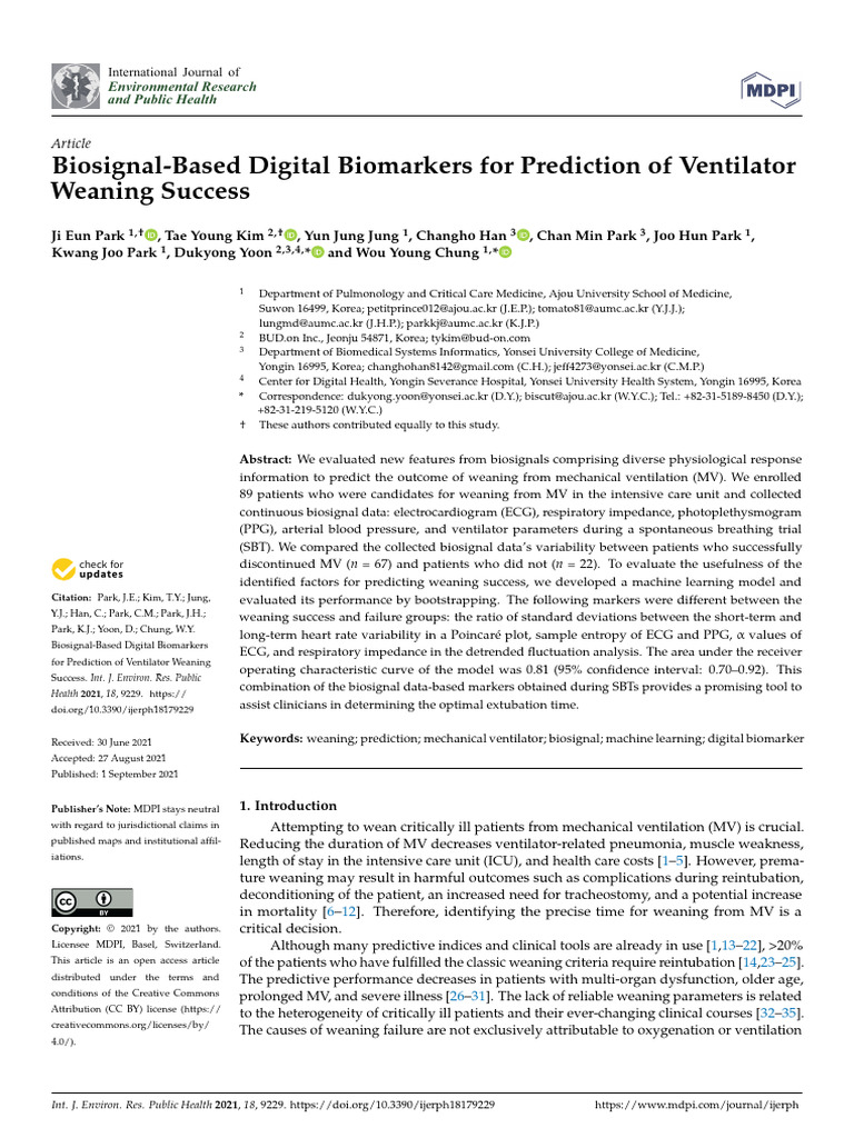Biosignal-Based Digital Biomarkers for Prediction of Ventilator Weaning Success | PDF ...