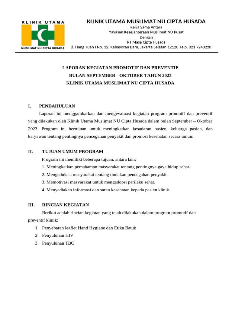 Bukti Laporan Program Kegiatan Promotif Preventif | PDF
