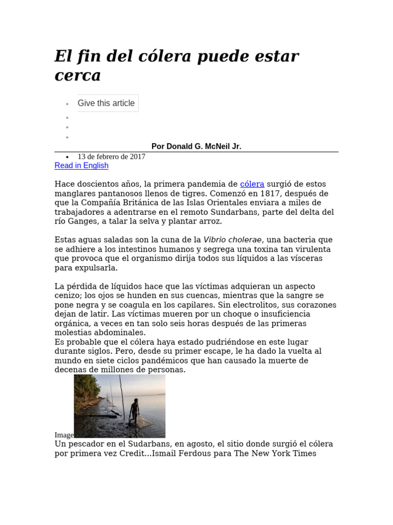 El Colera | PDF | Cólera | Vacunas