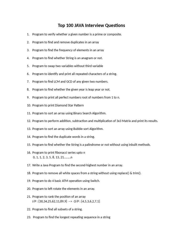 Top 100 Interview Question (ETS) | PDF | Method (Computer Programming) | Class (Computer ...