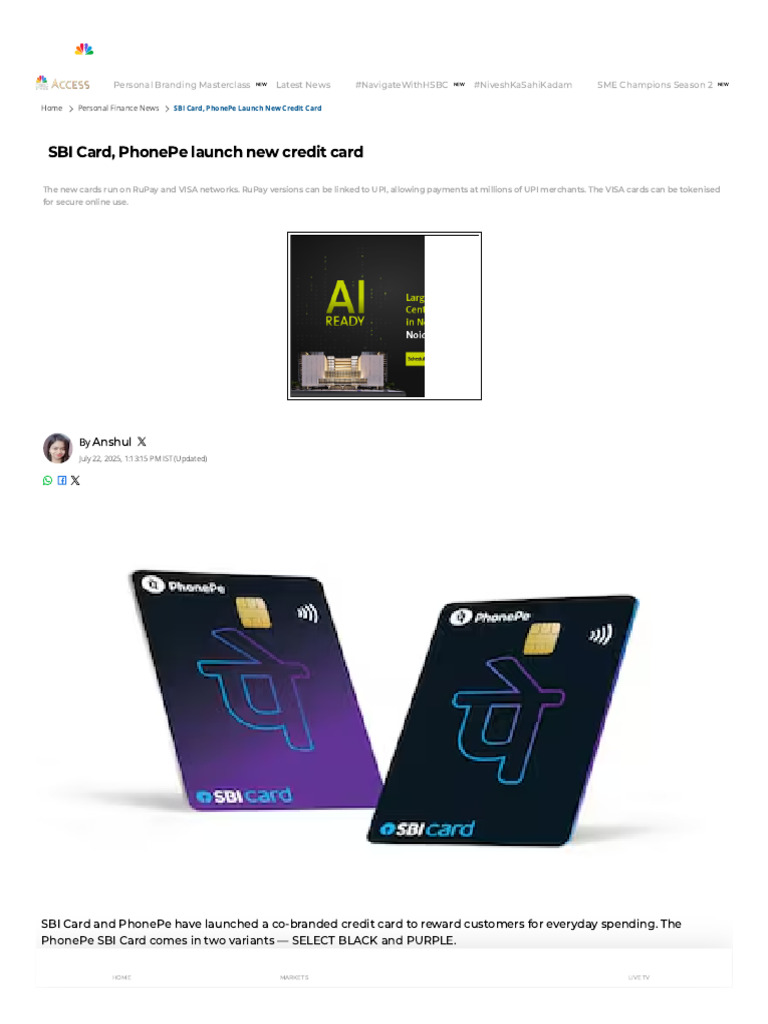 SBI Card, PhonePe Launch New Credit Card - CNBC TV18 | PDF | Credit ...