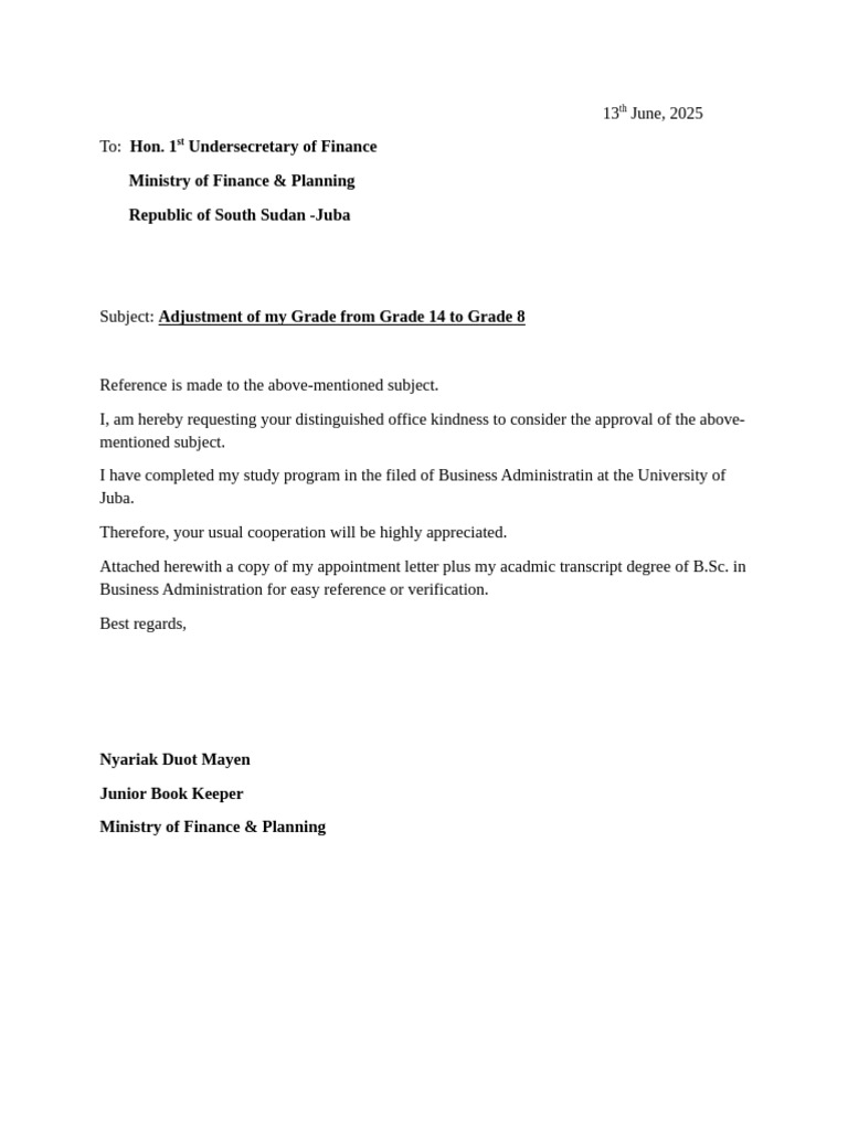 Grade Adjustment Request - South Sudan | PDF