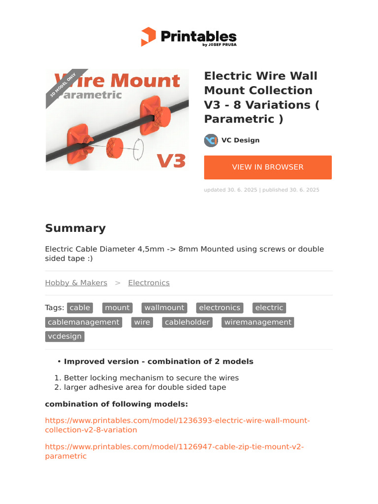 Electric Wire Wall Mount Collection v3 8 Variations Parametric 3ea3241b ...