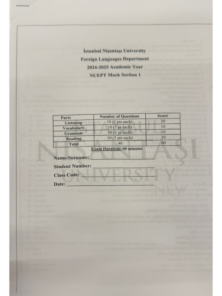 Mock Exam (Section 1) | PDF